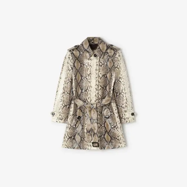 Burberry Short Python Print Coated Cotton Stonehaven Car Coat - White White