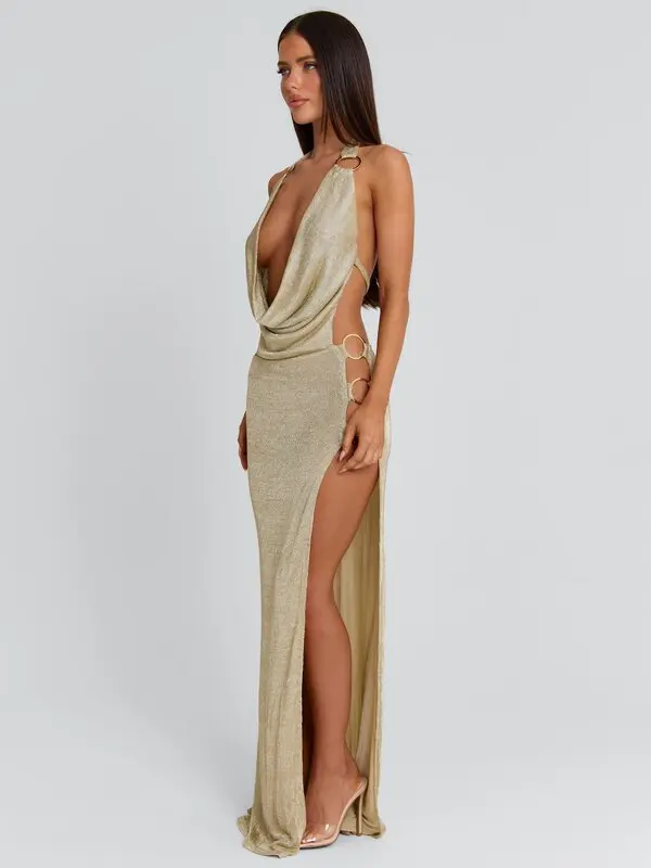 slim fit dress slacks Women's Carmen Maxi Dress Gold in Size XL by Outcast main image 1