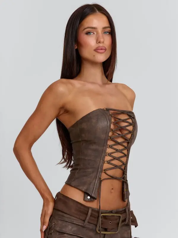 OUTCAST Lunexa Strapless Corset Top - Brown