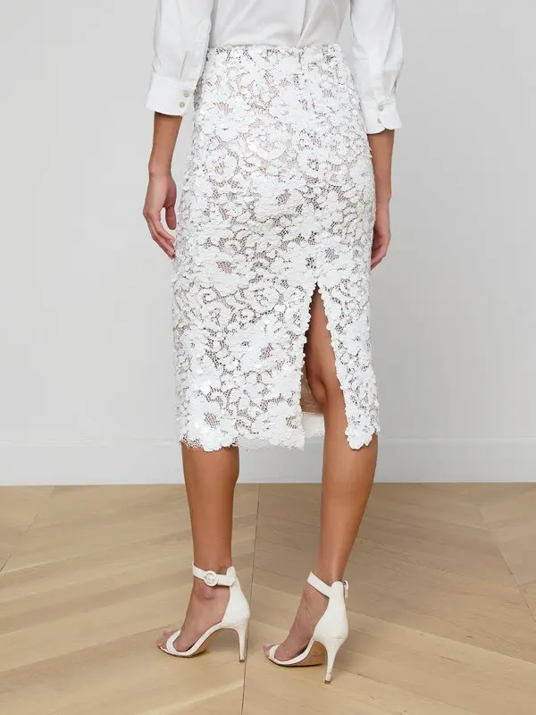 L'Agence Makena Sequin Pencil Skirt - White