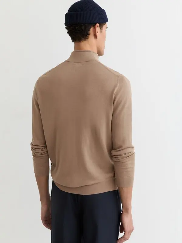 REISS Blackhall Wool Half-zip Funnel Neck Jumper - Camel Brown