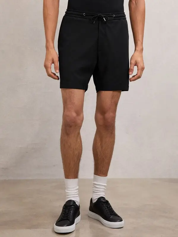 REISS Textured Drawstring Shorts - Black