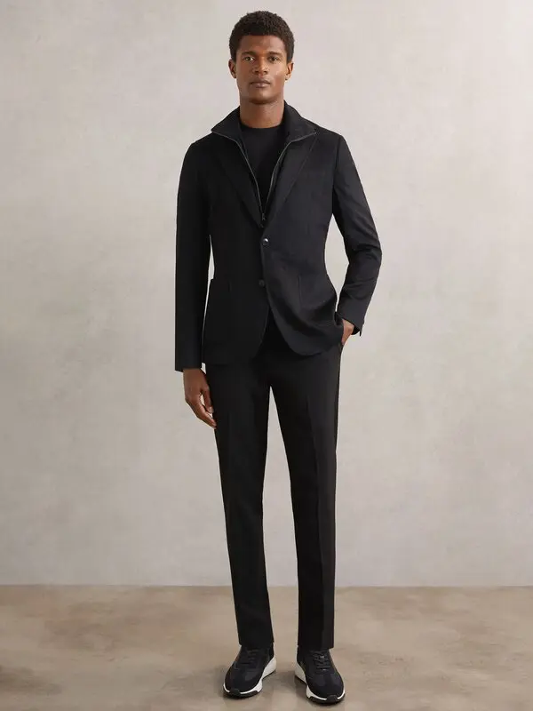 REISS Patch Single-breasted Blazer With Gilet Insert - Black