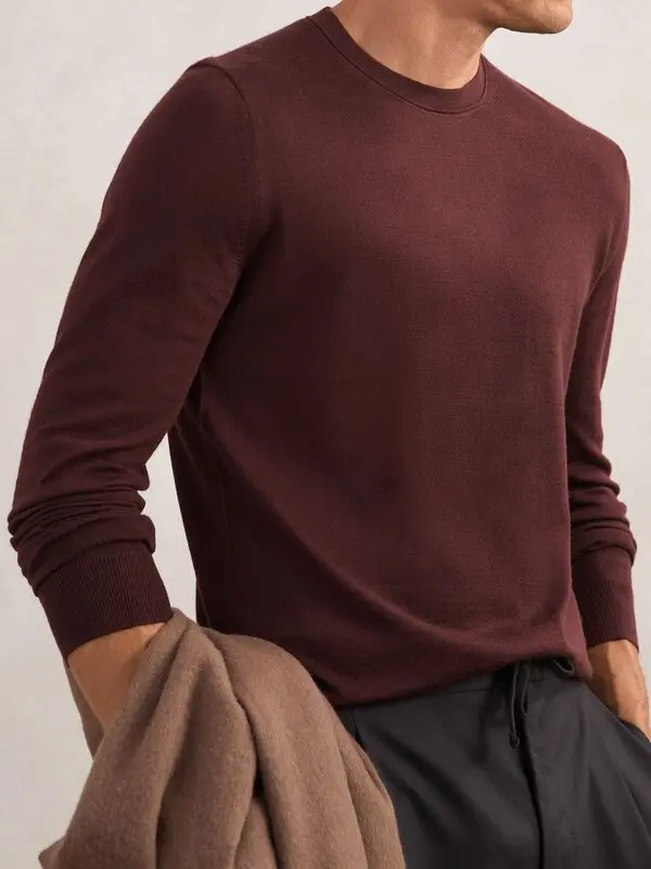 REISS Wessex Merino Wool Crew Neck Jumper - Port Red