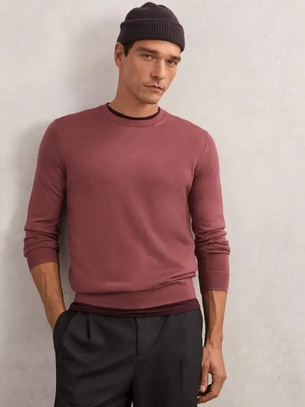 REISS Wessex Merino Wool Crew Neck Jumper - Raspberry Pink