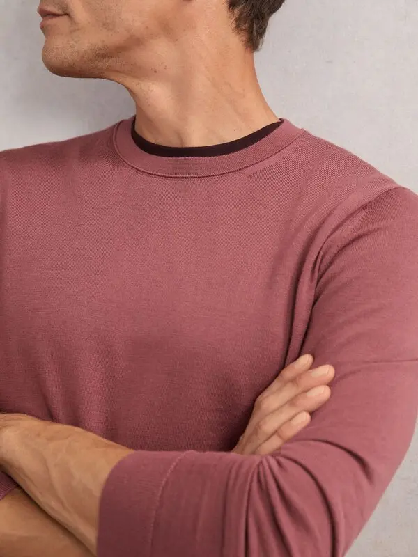 REISS Wessex Merino Wool Crew Neck Jumper - Raspberry Pink
