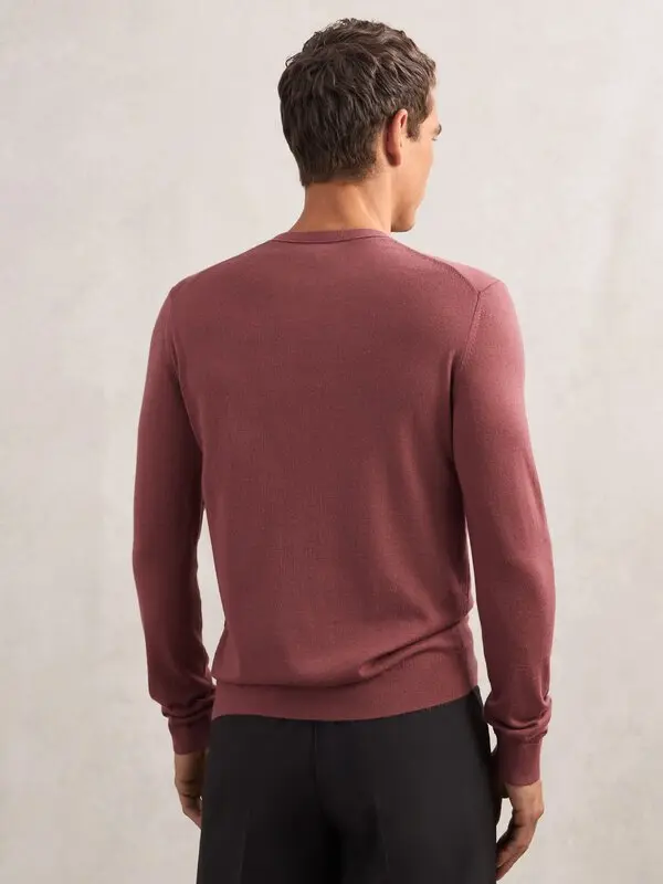 REISS Wessex Merino Wool Crew Neck Jumper - Raspberry Pink