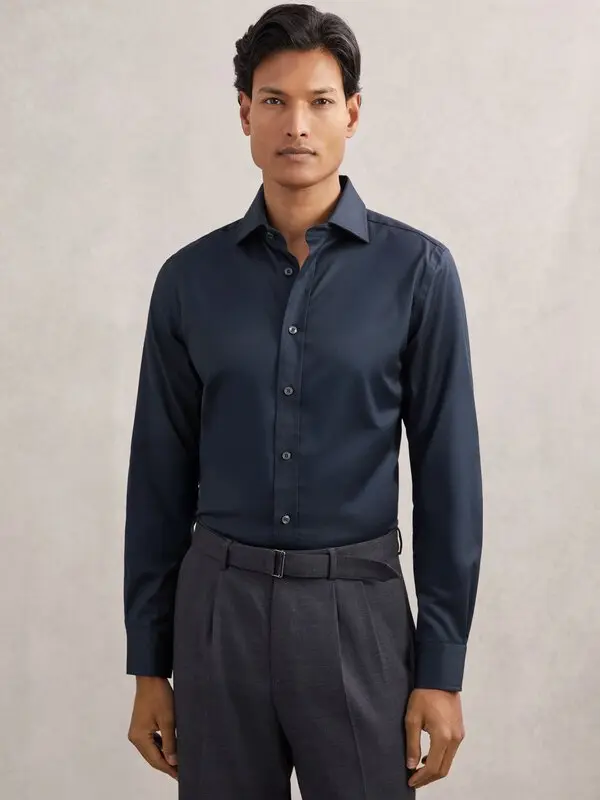 REISS Bishopsgate Regular Fit Cotton-blend Stretch Shirt - Blue
