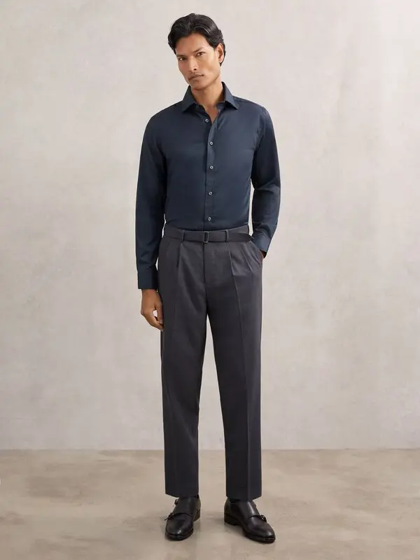 REISS Bishopsgate Regular Fit Cotton-blend Stretch Shirt - Blue