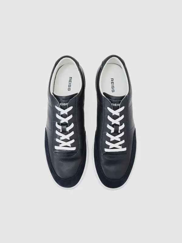 REISS Finton Bonded-leather Low-top Trainers - Dark Navy