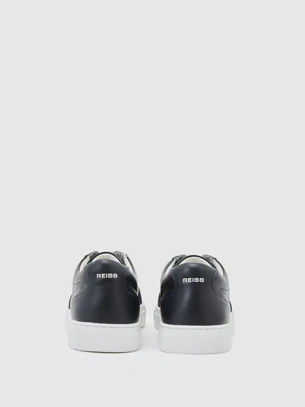 REISS Finton Bonded-leather Low-top Trainers - Dark Navy