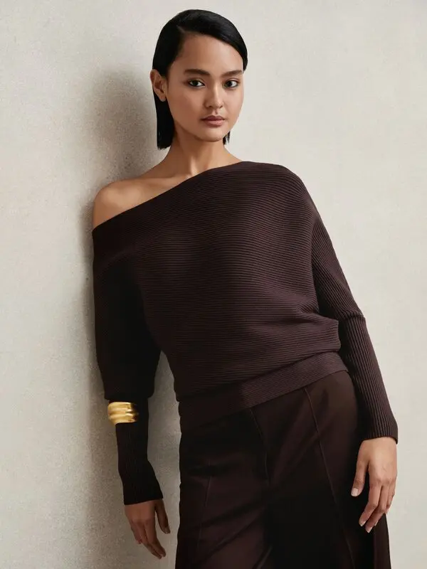 REISS Lorna Asymmetric Draped Knitted Jumper