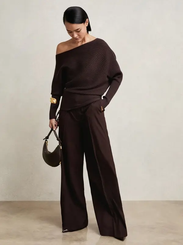 REISS Lorna Asymmetric Draped Knitted Jumper