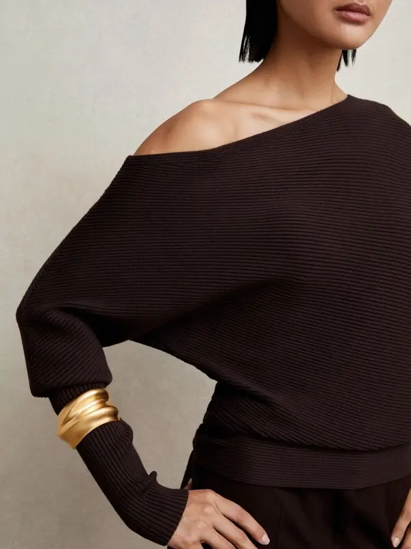 REISS Lorna Asymmetric Draped Knitted Jumper