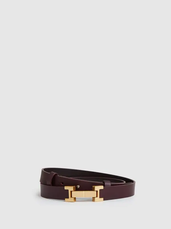 REISS Leather Hinge Belt - Burgundy