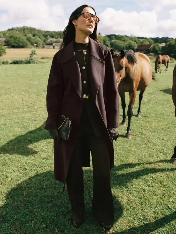 REISS Wool-blend Double-breasted Coat - Aubergine