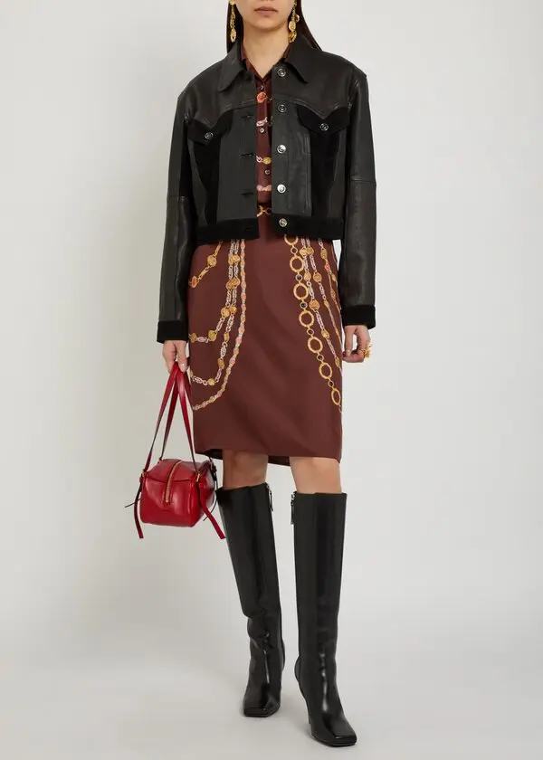 Versace Printed Silk Midi Skirt - Brown