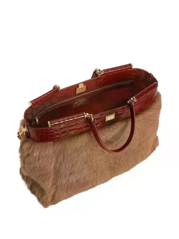 Dolce & Gabbana My Sicily Shearling And Alligator Handbag