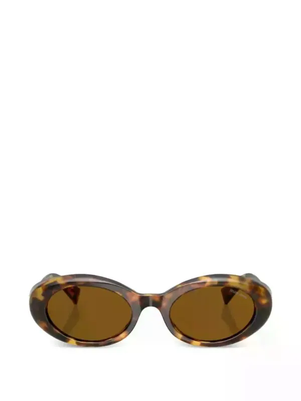 Miu Miu Logo Oval-frame Sunglasses - Brown