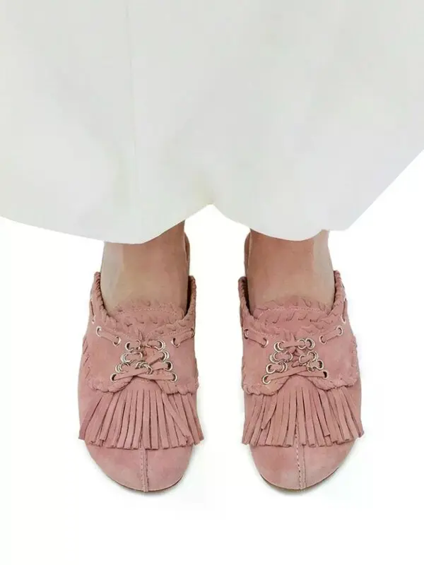 SCAROSSO Suede Mules With Fringe Detailing - Pink