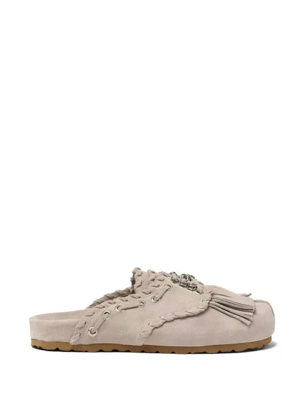 SCAROSSO Flora Fringe Mules - Neutrals