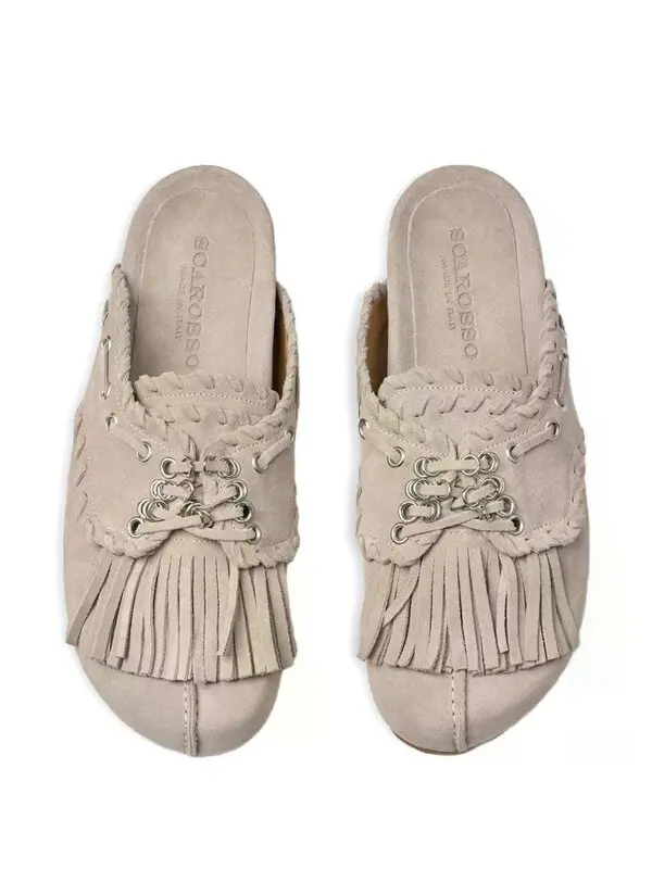 SCAROSSO Flora Fringe Mules - Neutrals