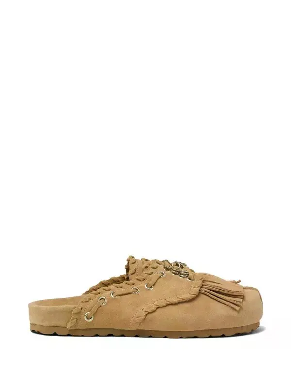 SCAROSSO Flora Mules With Fringed Detailing - Neutrals