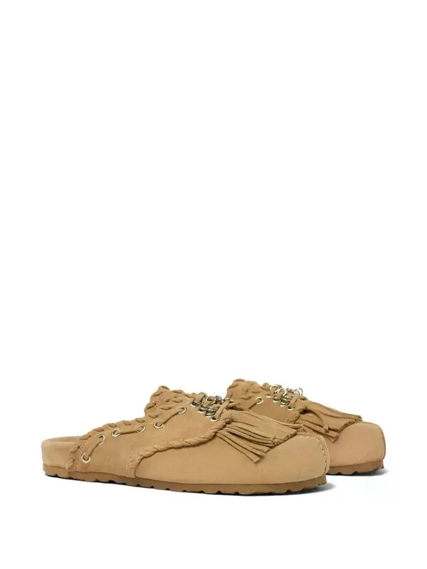 SCAROSSO Flora Mules With Fringed Detailing - Neutrals