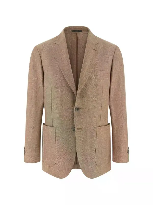 Boggi Milano Herringbone Patch Pocket Blazer - Neutrals