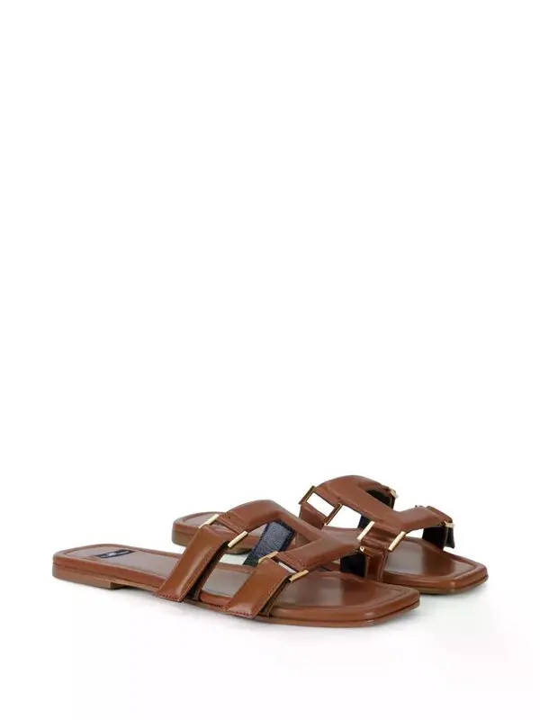 Elisabetta Franchi Nappa Leather Flat Sandals - Brown