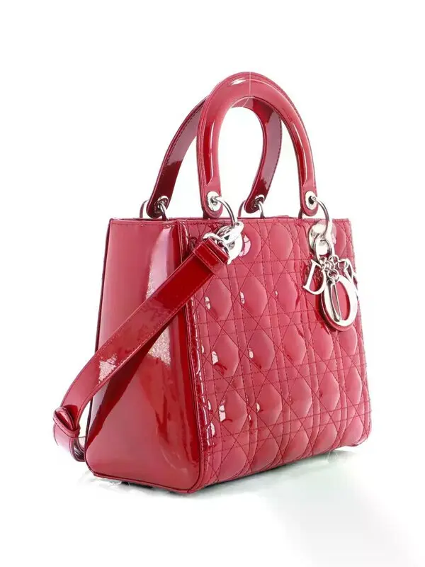 Dior Lady Cannage Quilt Patent Medium Satchel - Red