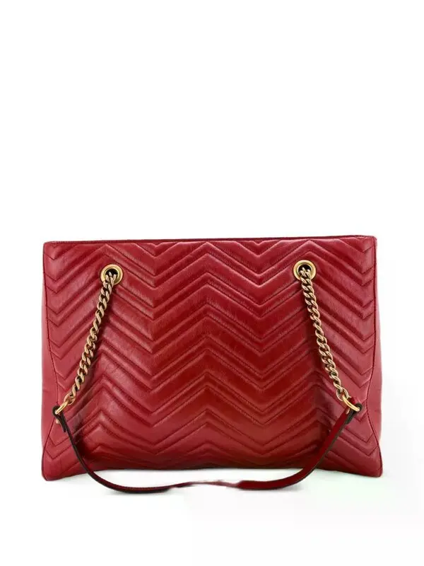 Gucci Gg Marmont Zip Tote Matelasse Leather Medium - Red