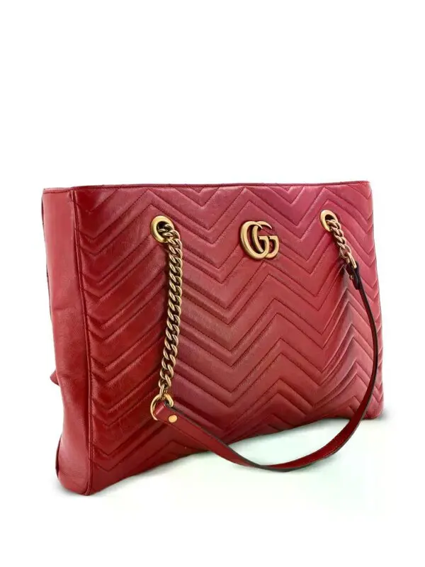 Gucci Gg Marmont Zip Tote Matelasse Leather Medium - Red