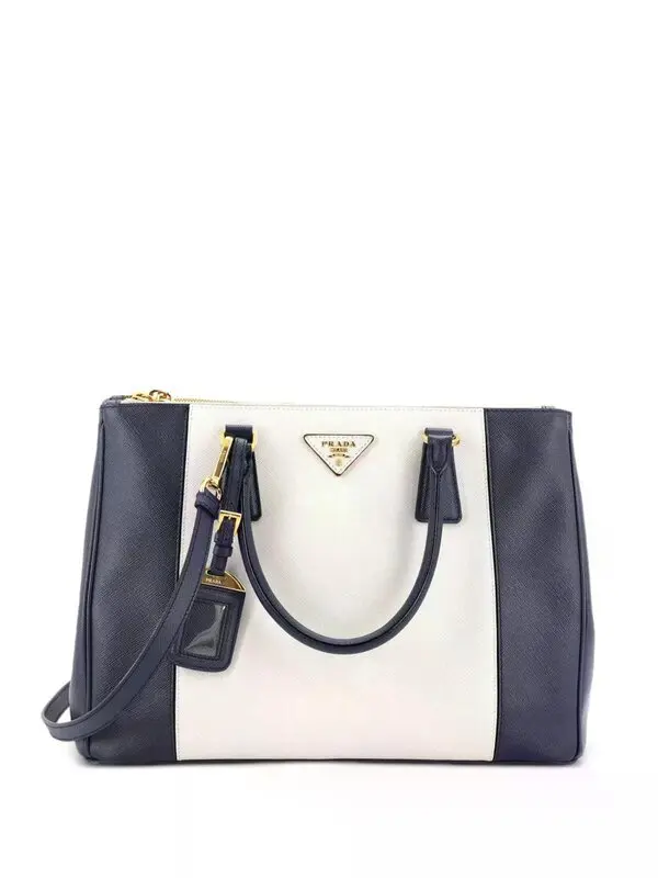 Prada Bicolor Double Zip Saffiano Leather Medium Tote Bag - Multicolour