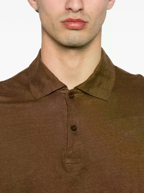 Sandro Linen Polo Shirt - Brown