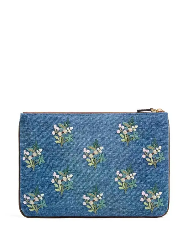Valentino Garavani Vlogo Signature Embroidered Denim Clutch - Blue