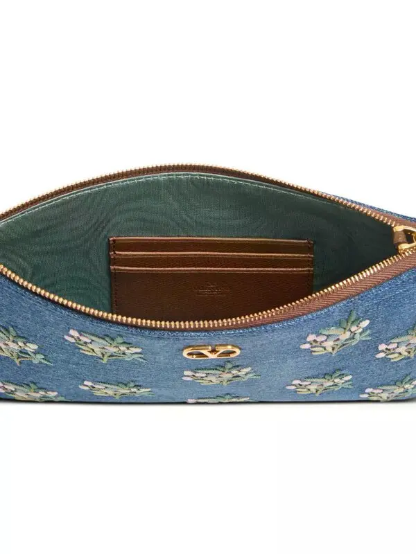 Valentino Garavani Vlogo Signature Embroidered Denim Clutch - Blue