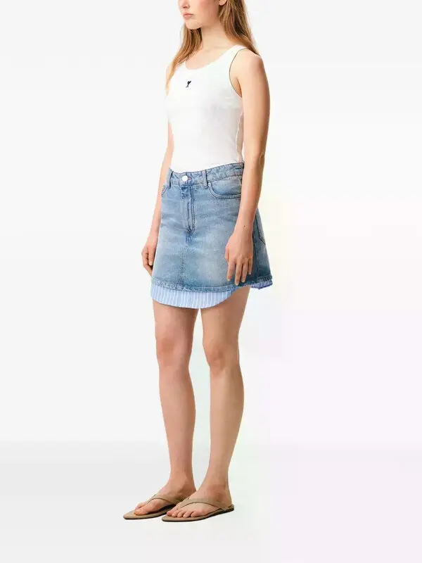 AMI Paris Cotton Mini Skirt With Striped Poplin Insert