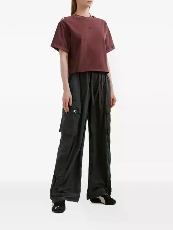 Izzue Cropped Embroidered T-shirt - Red