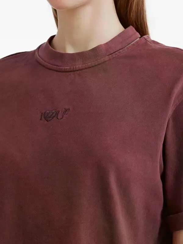 Izzue Cropped Embroidered T-shirt - Red