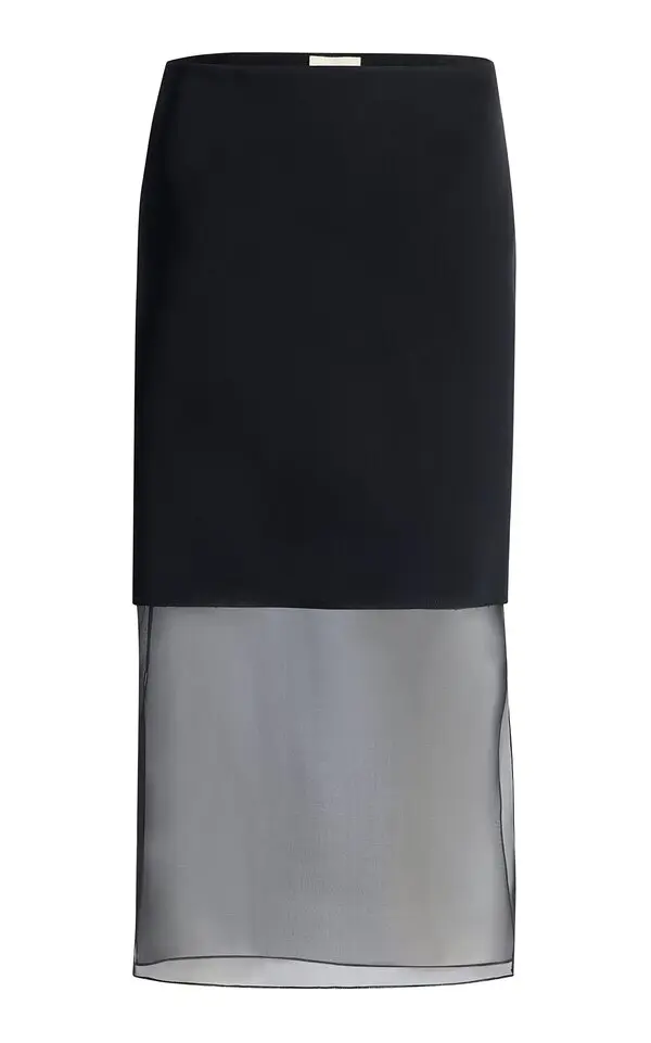 Khaite Sybil Crepe Satin Midi Skirt - Black