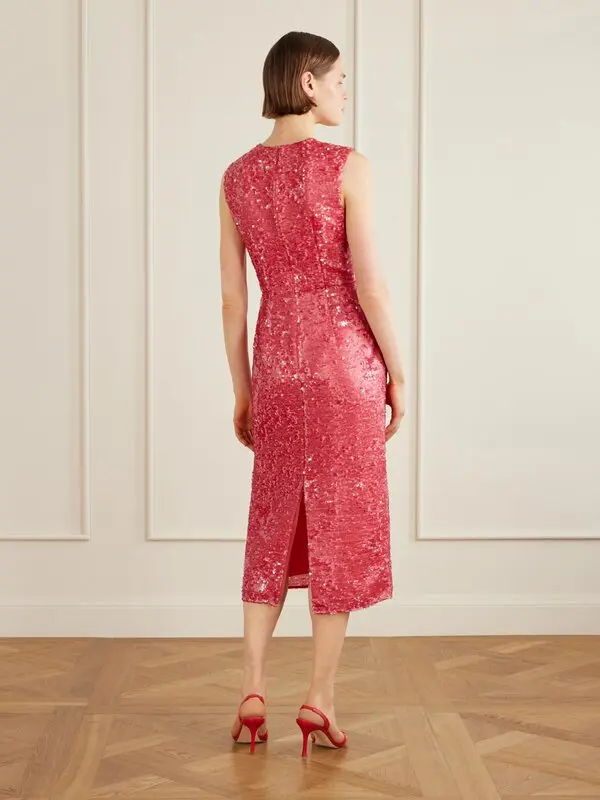 Erdem Crystal-embellished Sequined Satin Midi Dress - Pink