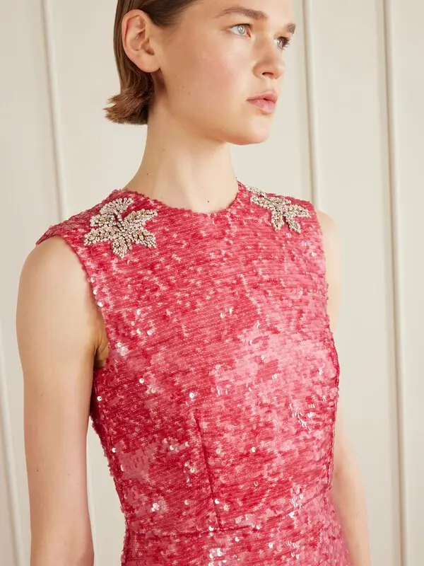 Erdem Crystal-embellished Sequined Satin Midi Dress - Pink