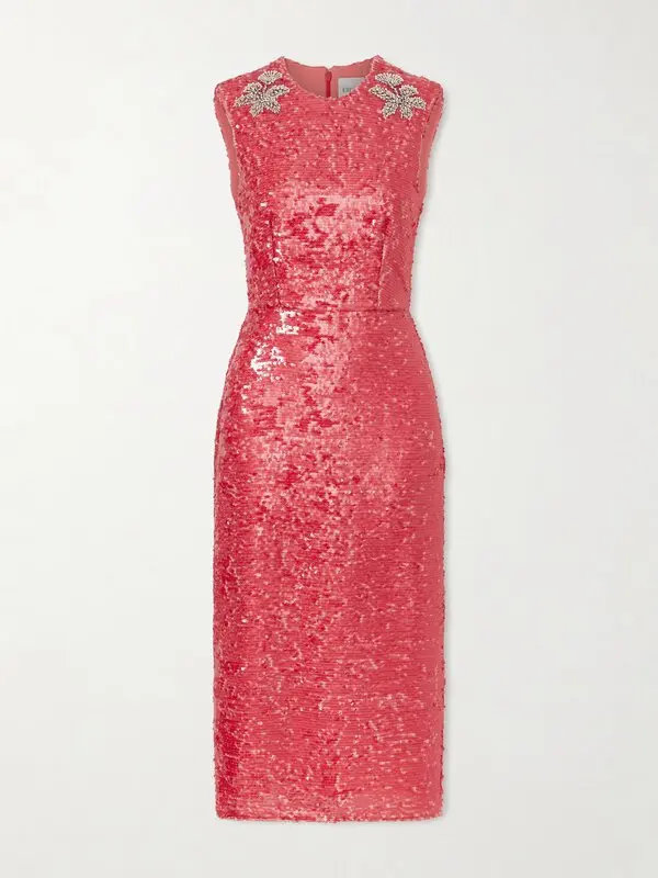 Erdem Crystal-embellished Sequined Satin Midi Dress - Pink