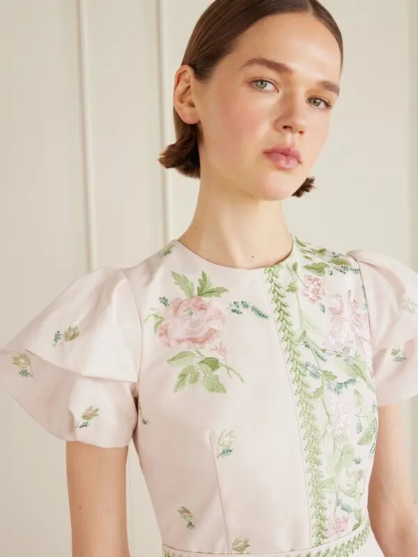 Erdem Floral-embroidered Cotton-faille Gown