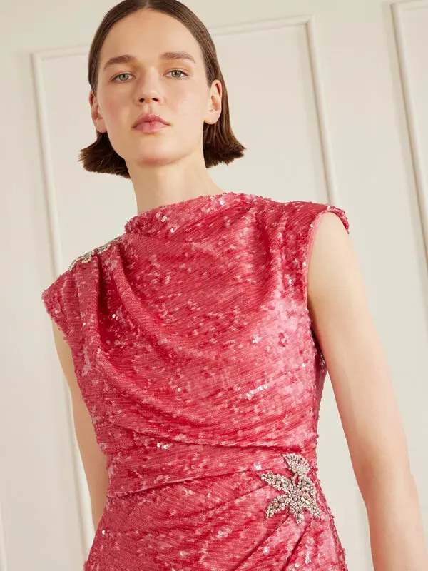 Erdem Draped Sequined Chiffon Gown