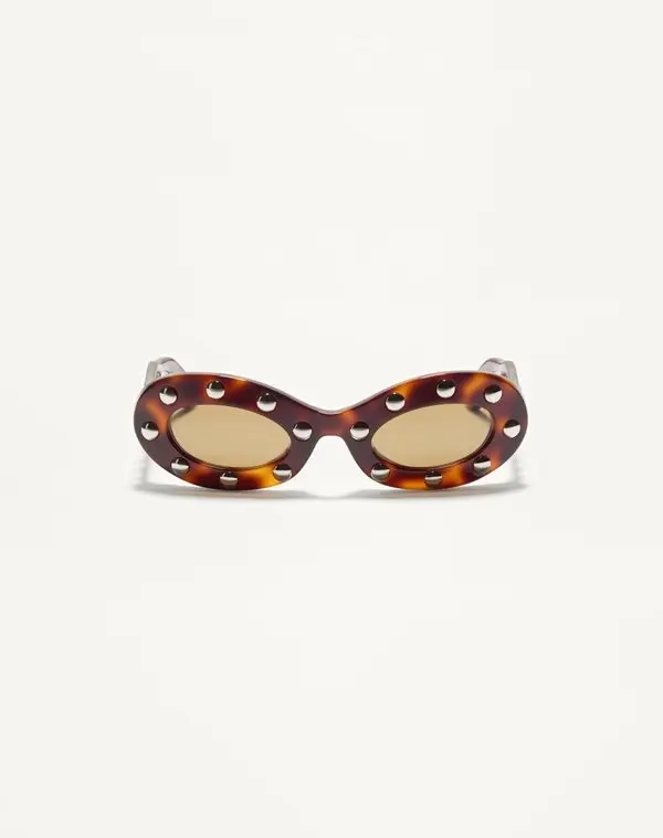 Valentino Garavani Studded Oval Sunglasses - Havana/brown