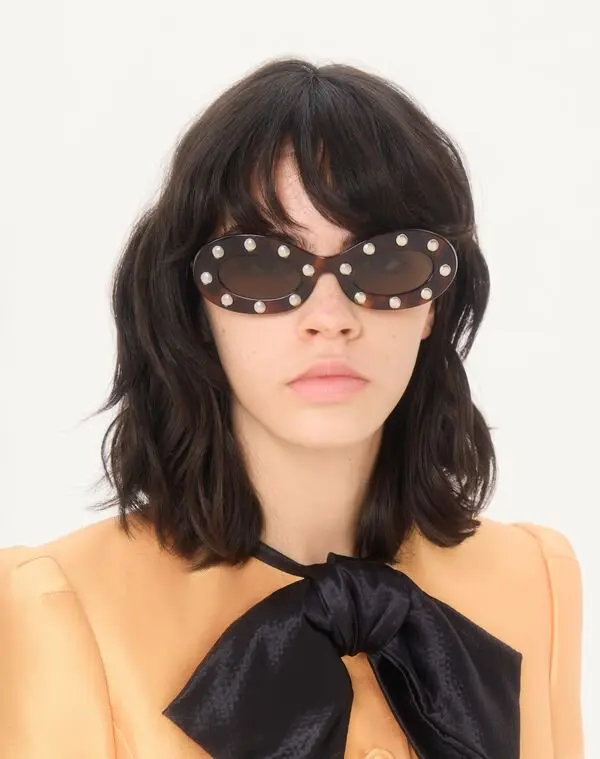 Valentino Garavani Studded Oval Sunglasses - Havana/brown