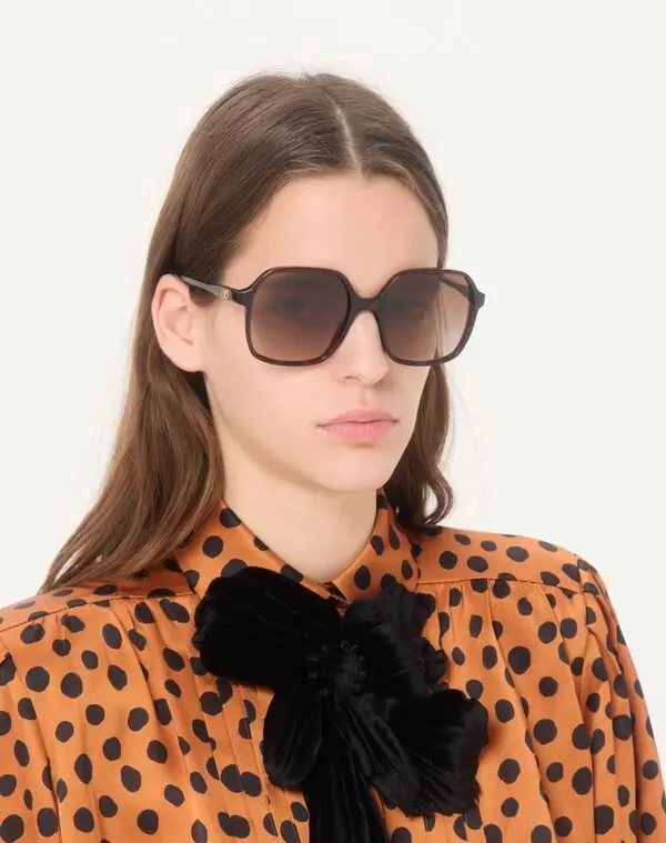 Valentino Garavani Oversized Rectangular Frame Sunglasses - Havana/brown