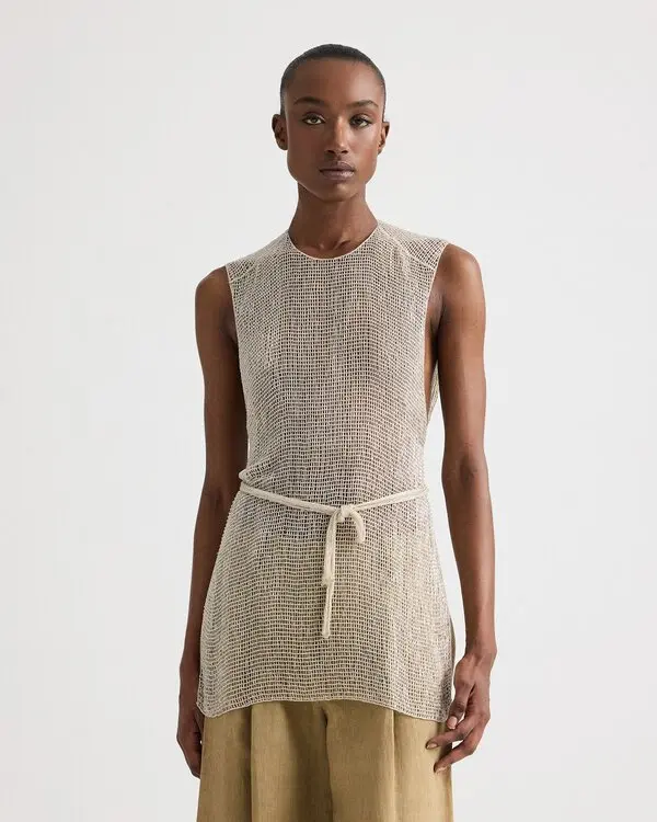 TWP Beaded Apron Tunic In Bugle Bead Netting